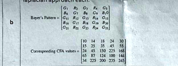 SOLVED: For the given Bayer pattern, demonstrate the interpolation of one pixel value using ...