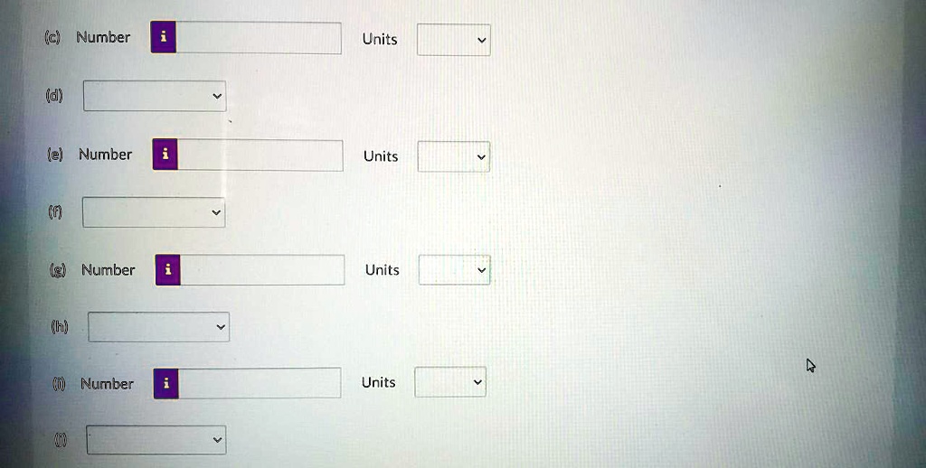 SOLVED: Number Units da) e) Number Units Number Units Number Units