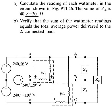 a) Calculate the reading of each wattmeter in the circuit shown in Fig. P11.46. The value of Zϕ ...