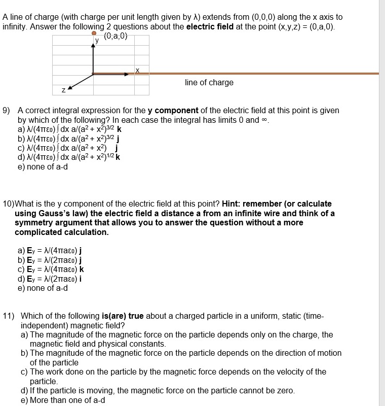 a line of charge with charge per unit length given by a extends from ...
