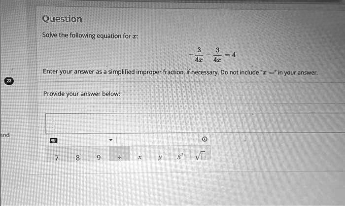 solve the following equation for x enter your answer as a simplified ...
