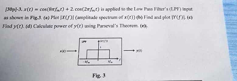 [30p]-3. x(t) = cos(8π fm t) + 2. cos(2π fm t) is applied to the Low ...