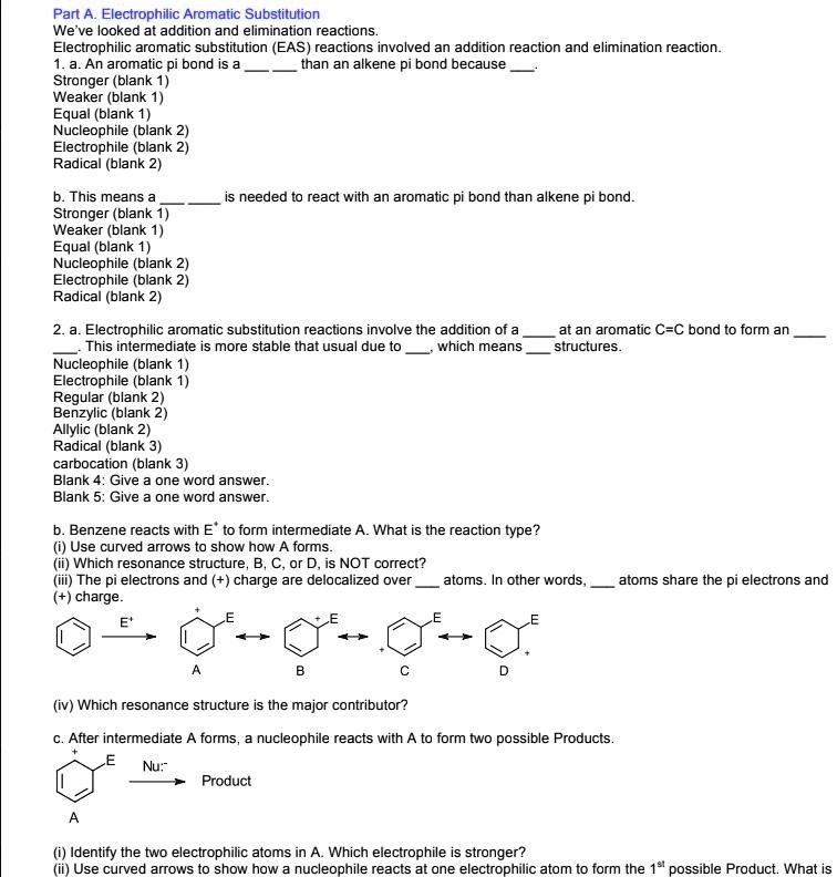 part a electrophilic aromatic substitution we ve looked at addition and ...