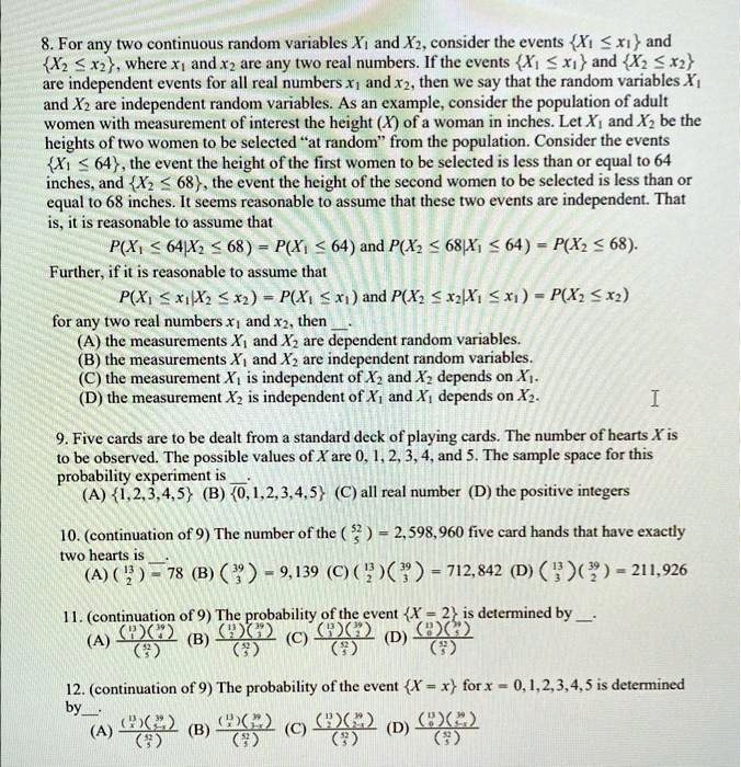 SOLVED: 8. For any two continuous random variables X and X2, consider ...