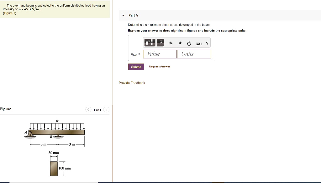 SOLVED: The overhang beam is subjected to the uniform distributed load having an intensity of w ...