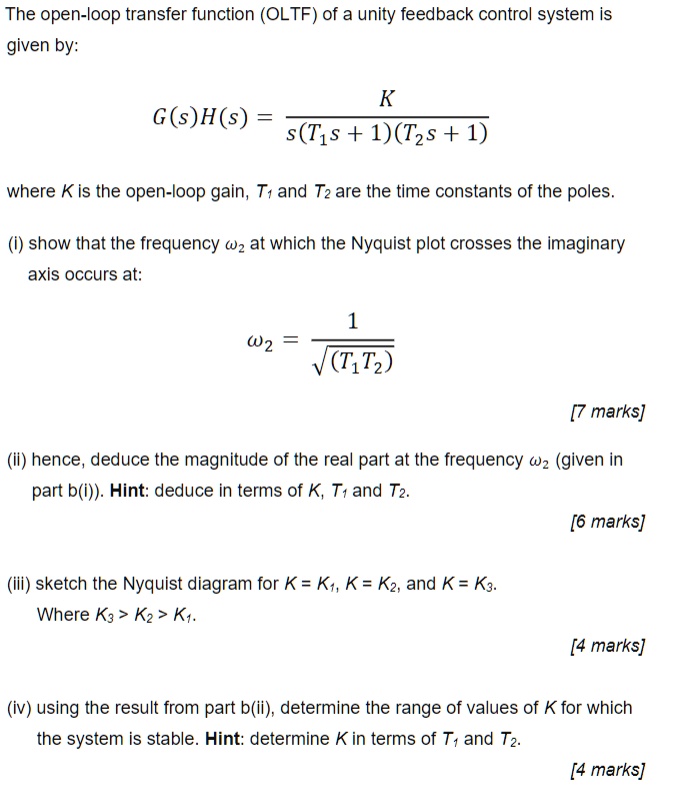 Solved The Open Loop Transfer Function Oltf Of A Unity Feedback Control System Is Given By K