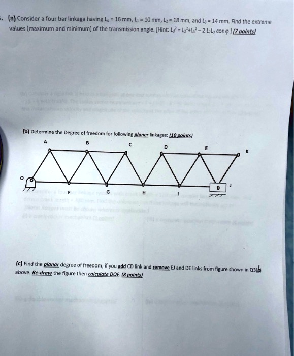 SOLVED: Consider a four-bar linkage having L=16mm, L=10mm, L=18mm, and L=14mm. Find the extreme ...
