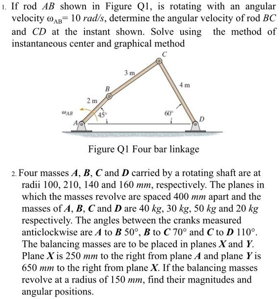 Solved If Rod Ab Shown In Figure Q1 Is Rotating With An Angular Velocity ω 10 Rad S Determine