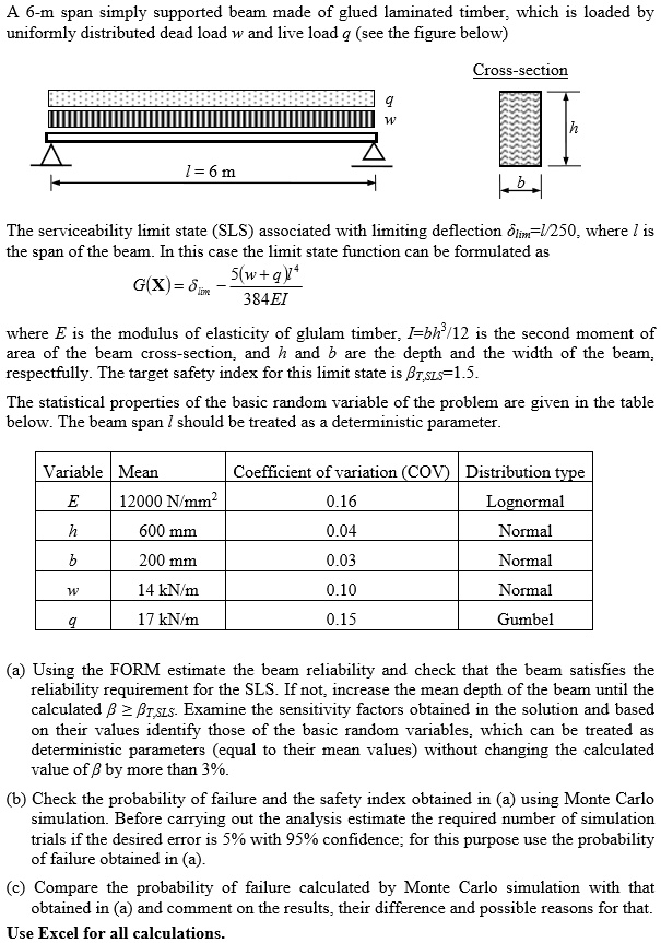 SOLVED: A 6-m span simply supported beam made of glued laminated timber is loaded by uniformly ...
