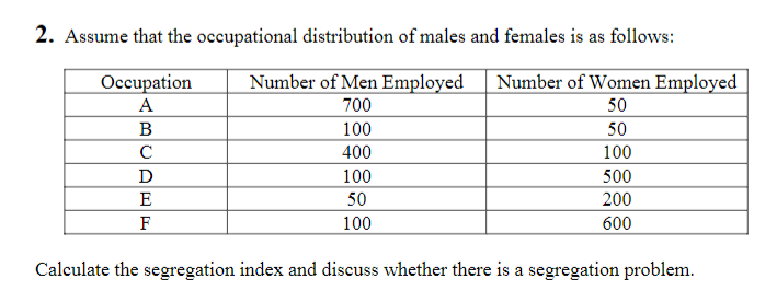 SOLVED: 2. Assume that the occupational distribution of males and ...