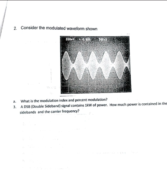 SOLVED: 2. Consider the modulated waveform shown a.What is the ...