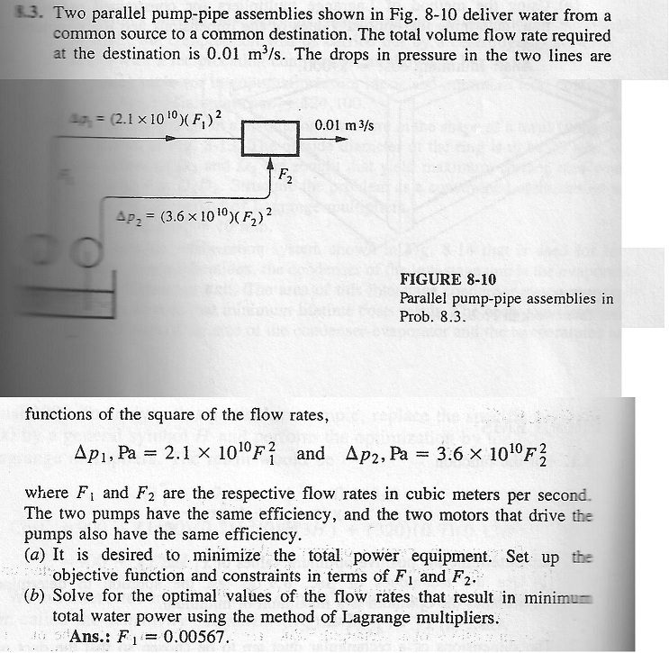 SOLVED: Two parallel pump-pipe assemblies shown in Fig. 8-10 deliver ...