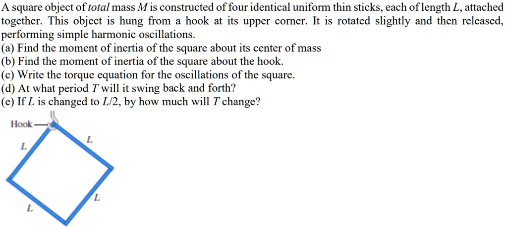 a square object of total mass mis constructed of four identical uniform ...