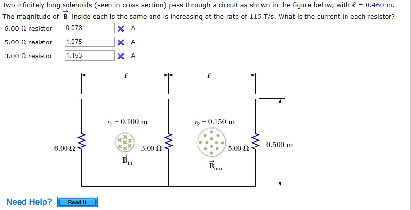 SOLVED: Two infinitely long solenoids (seen in cross section) pass ...
