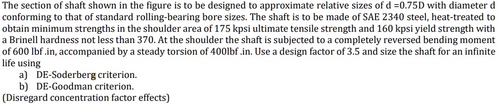 SOLVED: The section of shaft shown in the figure is to be designed to ...