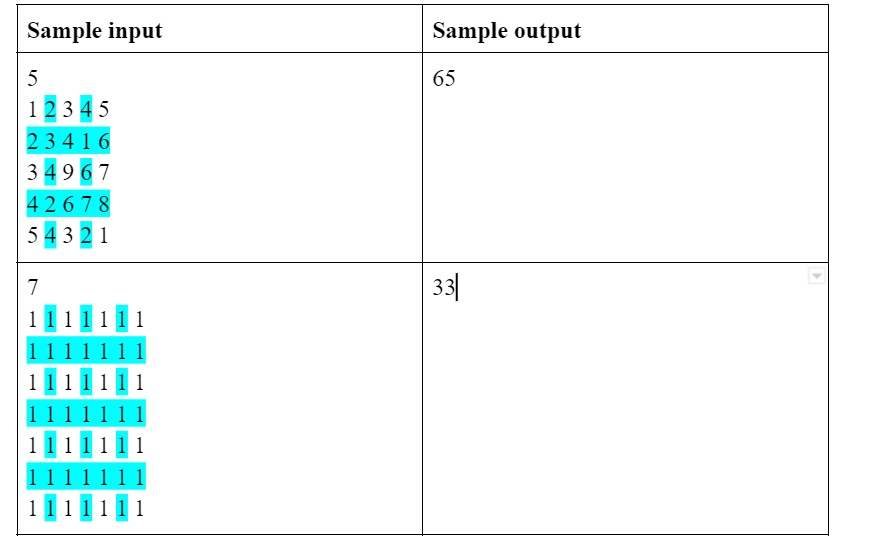 Sample input 5 12345 23416 34967 42678 54321 7 1111111 1111111 1111111 1111111 1111111 1111111 ...