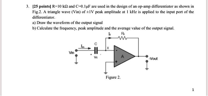 SOLVED: 3. [25 points] R=10 kÎ© and C=0.1 Î¼F are used in the design of an op-amp differentiator ...