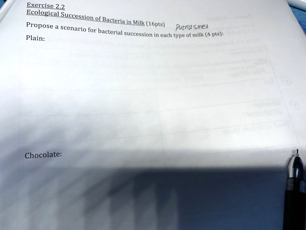 Exercise 2.2 Ecological Succession of Bacteria in Milk (16pts) Propose ...