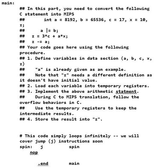 SOLVED: In this part, you need to convert the following C statement ...