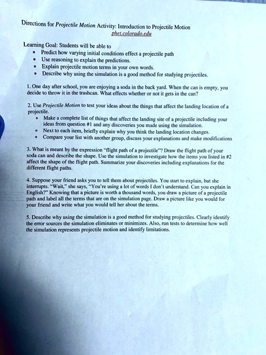 Solved Directions For Projectile Morion Activity Introduction Projectile Motion 5958