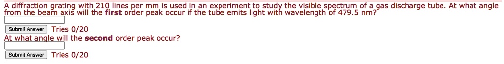 SOLVED:A diffraction grating with 210 lines srder mm is used in an ...