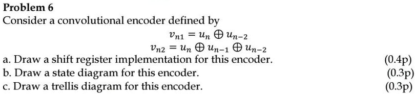 Solved Problem 6 Consider A Convolutional Encoder Defined By Vn1 Un Un 2 And Vn2 Un Un 8513