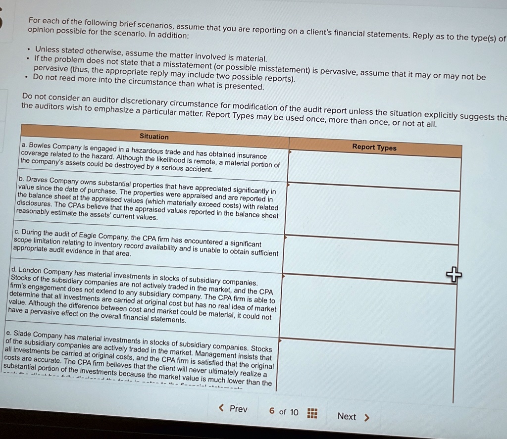 for each of the following brief scenarios assume that you are reporting on a clients financial ...