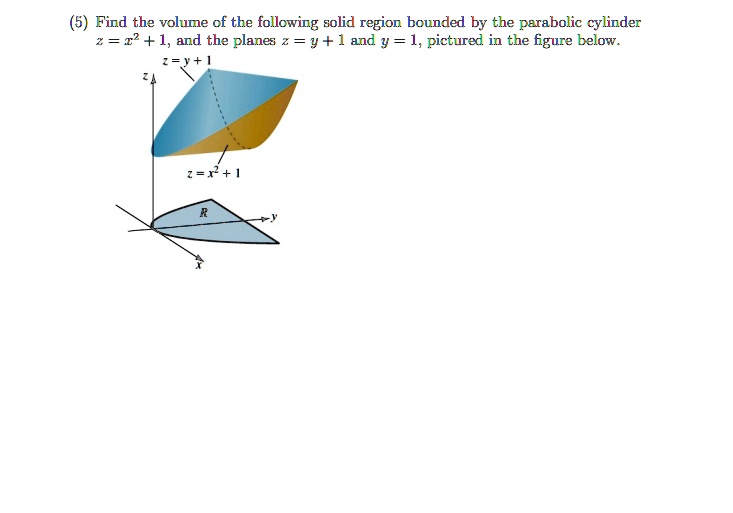 SOLVED: Find the volume cf the following solid region bounded by the parabolic cylinder 22 + 1 ...