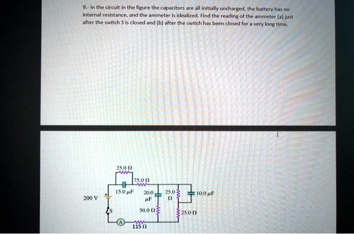 SOLVED: 9.- In the circuit in the figure the capacitors are all initially uncharged, the battery ...