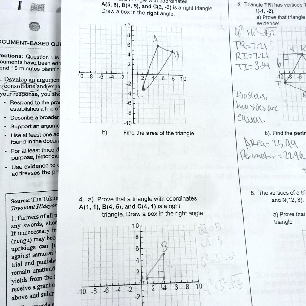 SOLVED: How do I prove that these are right triangles? SC A(5, 6), B(8 ...
