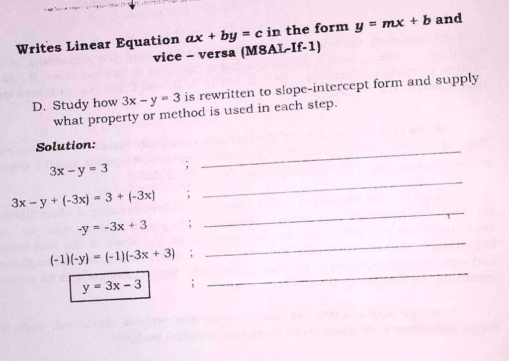 Writes Linear Equation Ax By C In The Form Y Mx B