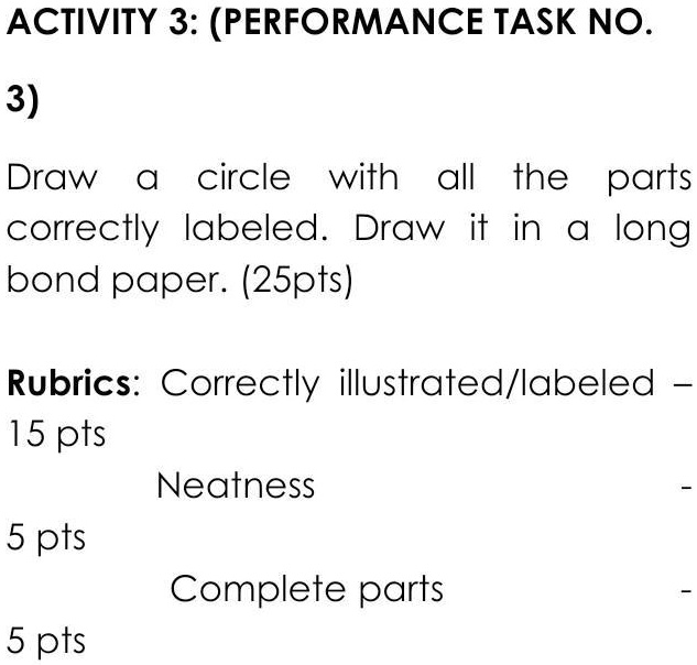 SOLVED: Draw a circle with all the parts correctly labeled. ACTIVITY 3 ... SOLVED: Draw a circle with all the parts correctly labeled. ACTIVITY 3 ...