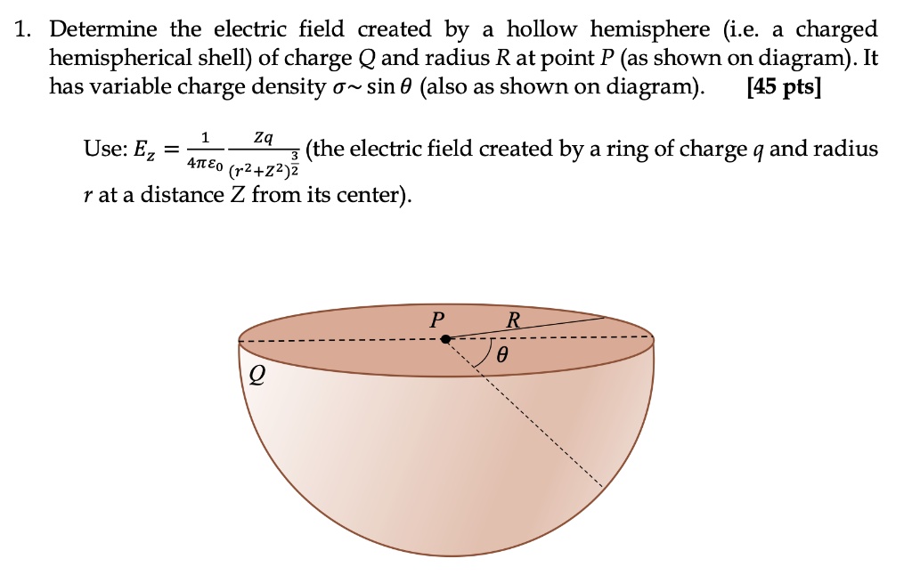 SOLVED: 1 Determine the electric field created by hollow hemisphere (i ...