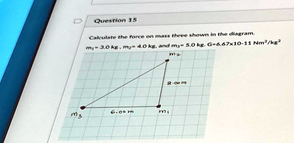 Question 15 Calculate the force on mass three shown in the diagram. m ...
