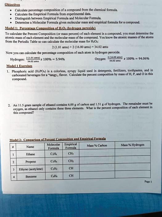 Percent Composition And Molecular Formula Worksheet