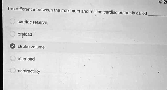SOLVED: 2 The difference between the maximum and resting cardiac output ...