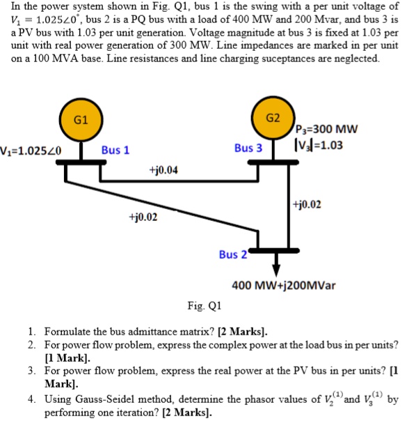 In the power system shown in Fig. Q1, bus 1 is the swing with a per ...