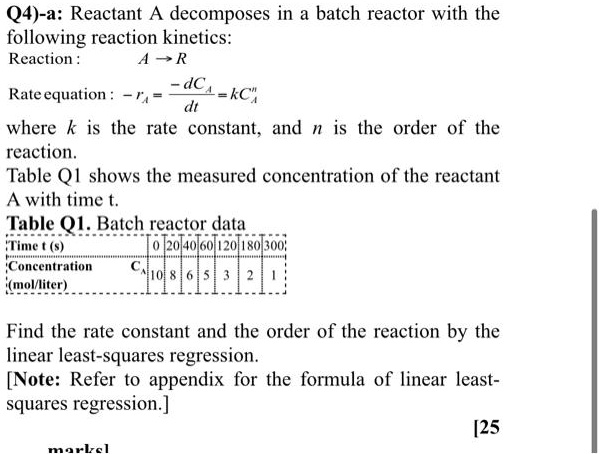 SOLVED: Q4-a: Reactant A decomposes in a batch reactor with the following reaction kinetics ...