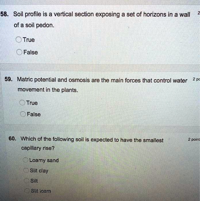 SOLVED: 58. A soil profile is a vertical section exposing a set of ...