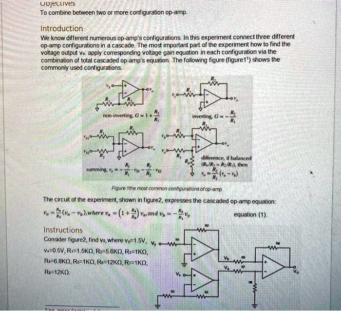 SOLVED: Ubjectives To combine between two or more configuration op-amp introduction We know ...