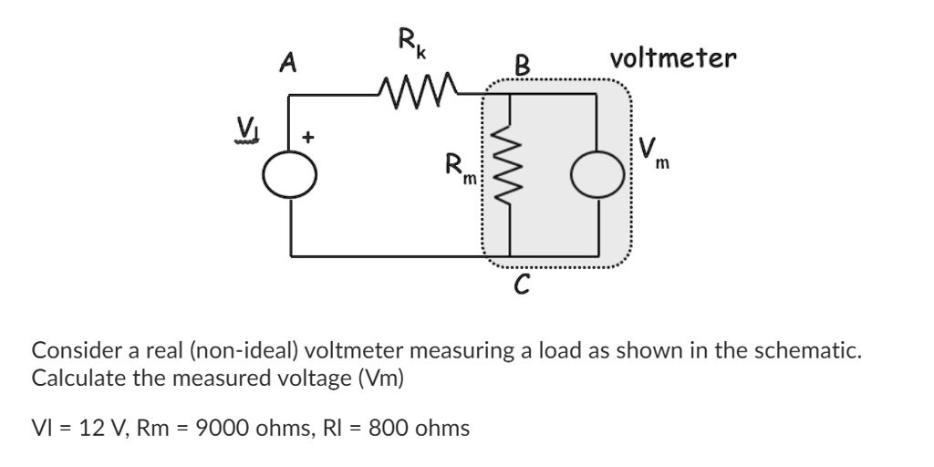 R k A B voltmeter V I + R m V m C Consider a real (non-ideal) voltmeter ...