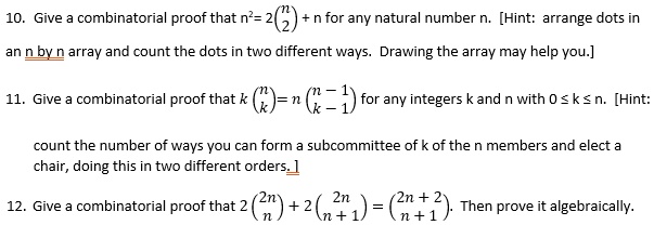Solved Give Combinatorial Proof That N 2 N For Any Naturab Number [hint Arrange Dots In