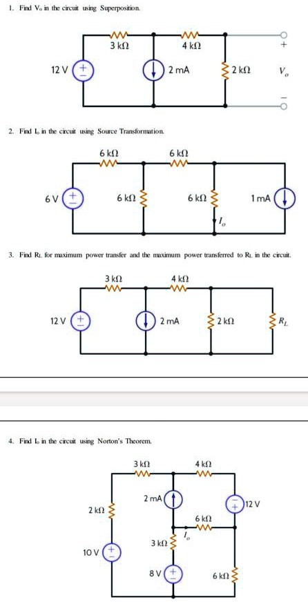 VIDEO solution: 1. Find V in the circuit using Superposition MM 3k WWM 4k + 2k Vo 2. Find L in ...