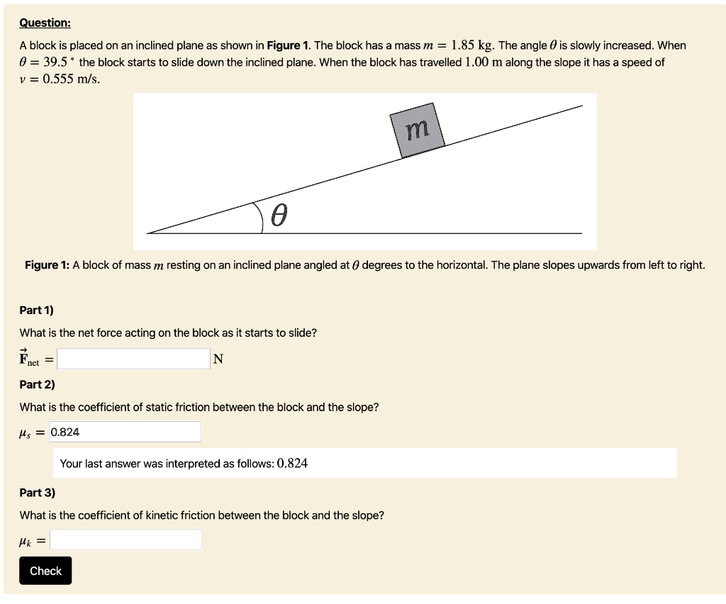 Question: A block is placed on an inclined plane as shown in Figure 1 ...