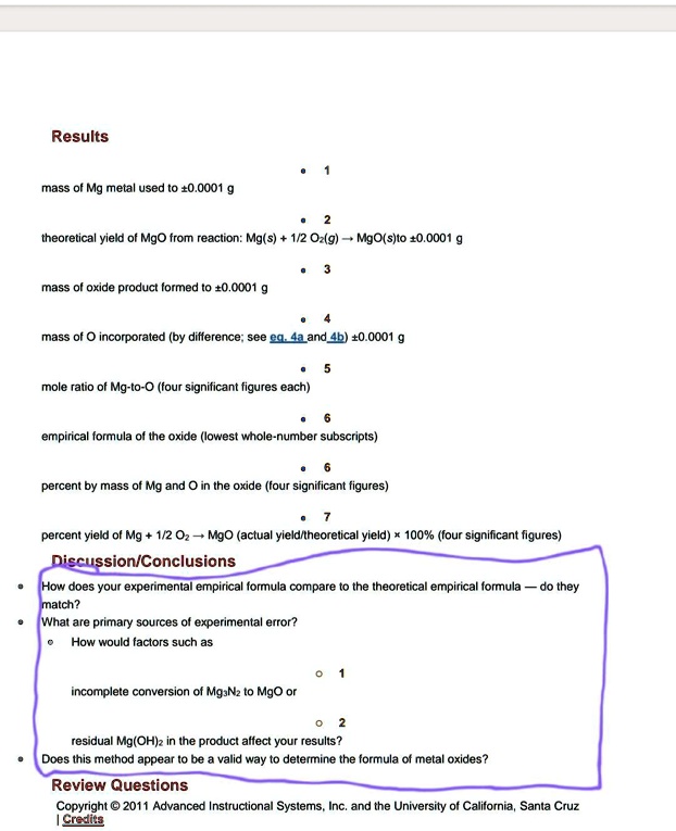Results mass mg metal used 00001 theoretical yield of mgo...