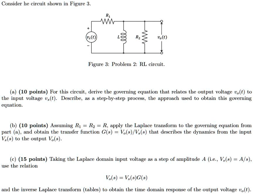 Consider he circuit shown in Figure 3. R1 + (vs(t)) L R2 vo(t) Figure 3: Problem 2: RL circuit ...