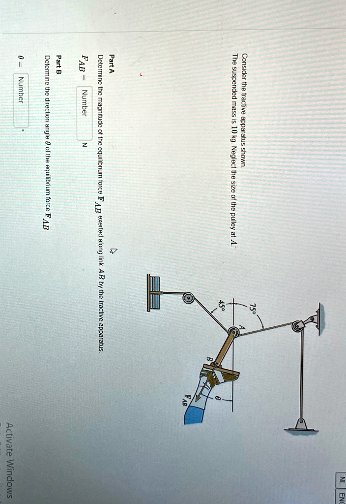 75° Consider the tractive apparatus shown. The suspended mass is 10 kg ...