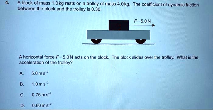SOLVED: A block of mass 0 kg rests on a trolley of mass 4.0 kg. The ...