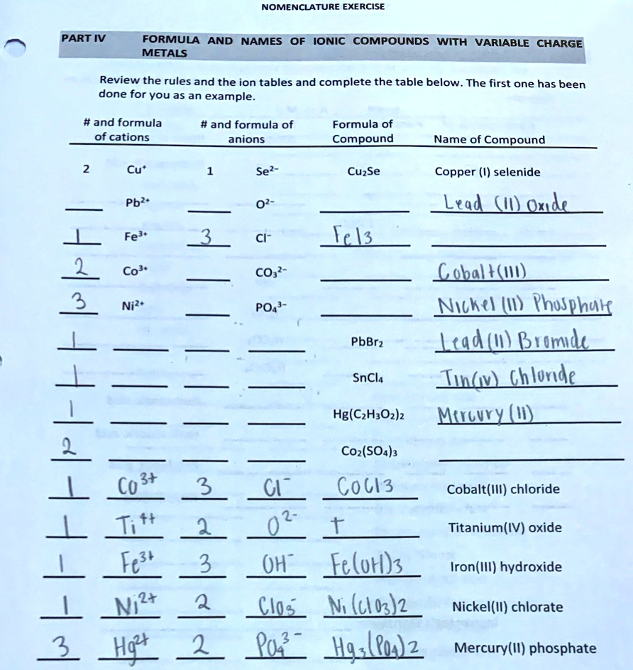 SOLVED: I am stuck on these NOMENCLATURE EXERCISE PART IV FORMULA AND ...