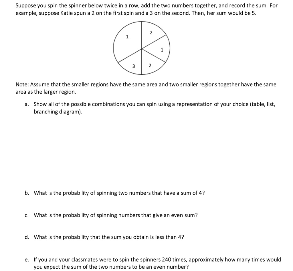 suppose you spin the spinner below twice in a row add the two numbers ...